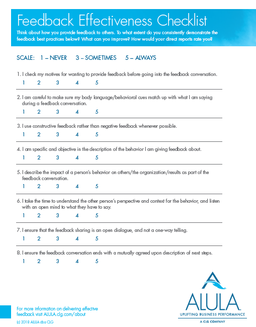 Feedback Effectiveness Checklist: Download It Now | ALULA